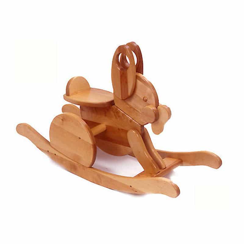 Wooden rocking toy rabbit hand crafted from birch wood