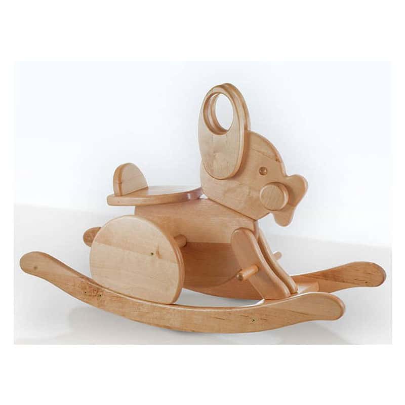 Wooden rocking toy rabbit hand crafted from birch wood