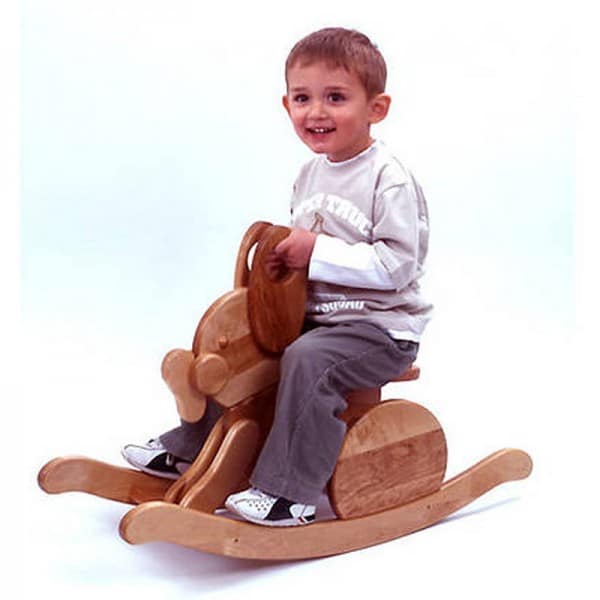 Wooden rocking toy rabbit hand crafted from birch wood